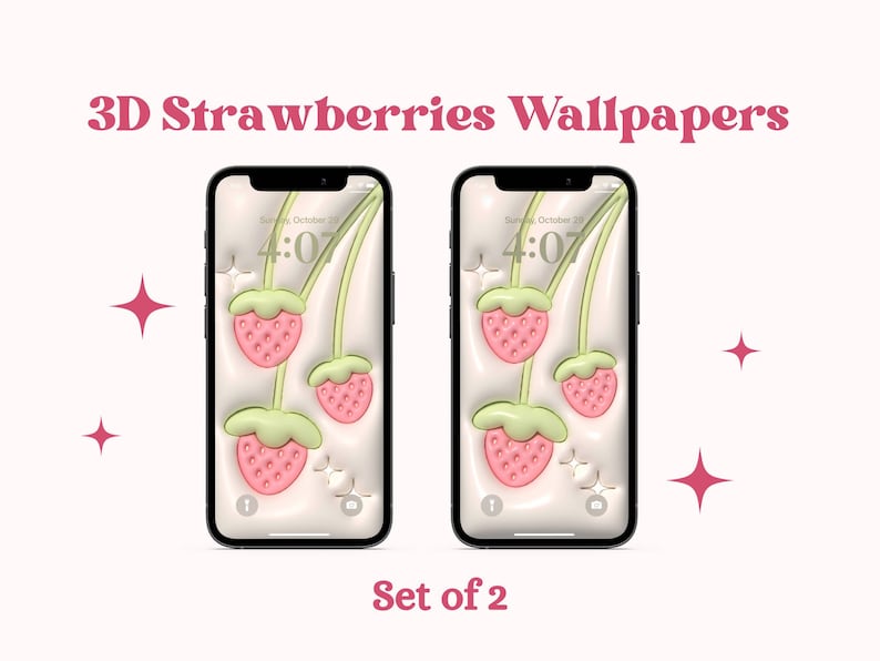 3D Light Red Strawberries Wallpaper for Mobile | Pillow Wallpaper ...