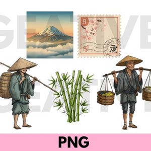 Vintage Japan Junk Journal Clipart PNG | Asian Digital Ephemera for ...