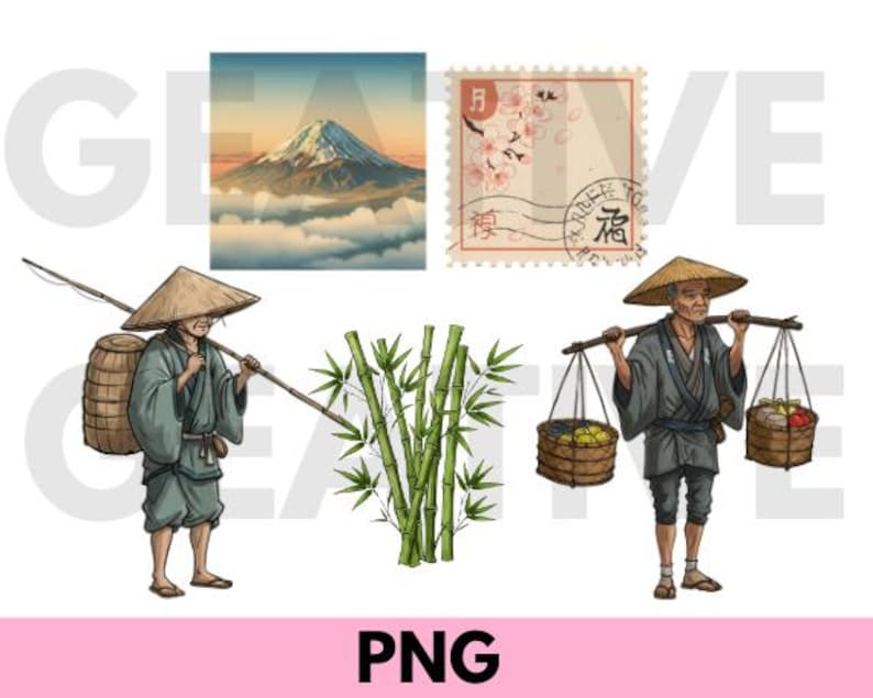 Vintage Japan Junk Journal Clipart PNG | Asian Digital Ephemera for ...