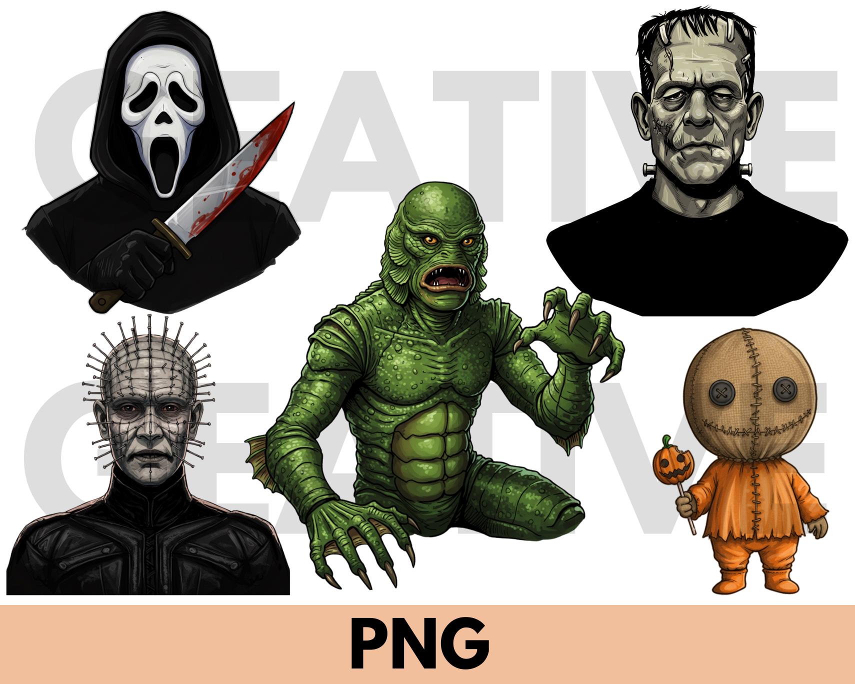 Horror Movie Icons PNG Bundle | Hand Drawn Semi-realistic Digital ...
