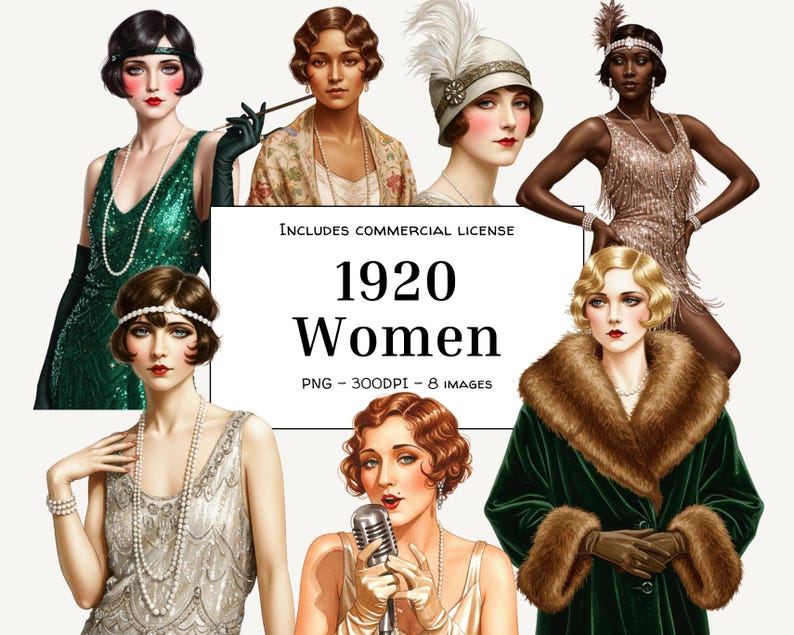 1920s Women PNG Bundle – Watercolor Flapper Girls Clipart, Jazz Age ...
