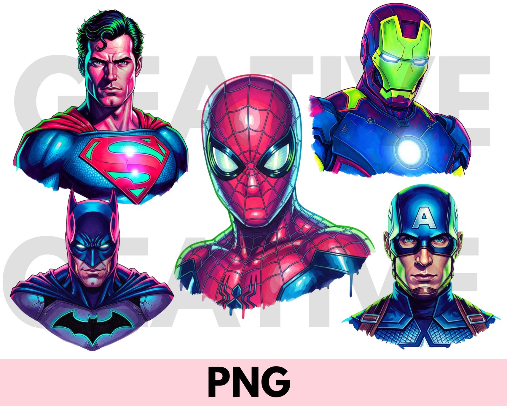 Superhero Neon Portrait Clipart Bundle Semi-realistic Blacklight ...
