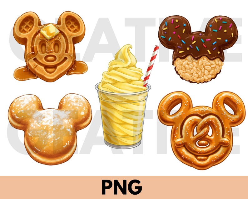 Disney Snack Clipart PNG Bundle – Mickey Mouse Treats Digital Images ...