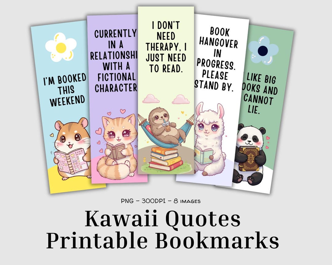 Kawaii Animal Bookmarks Printable | Cute Book Quotes | Pastel Animal ...