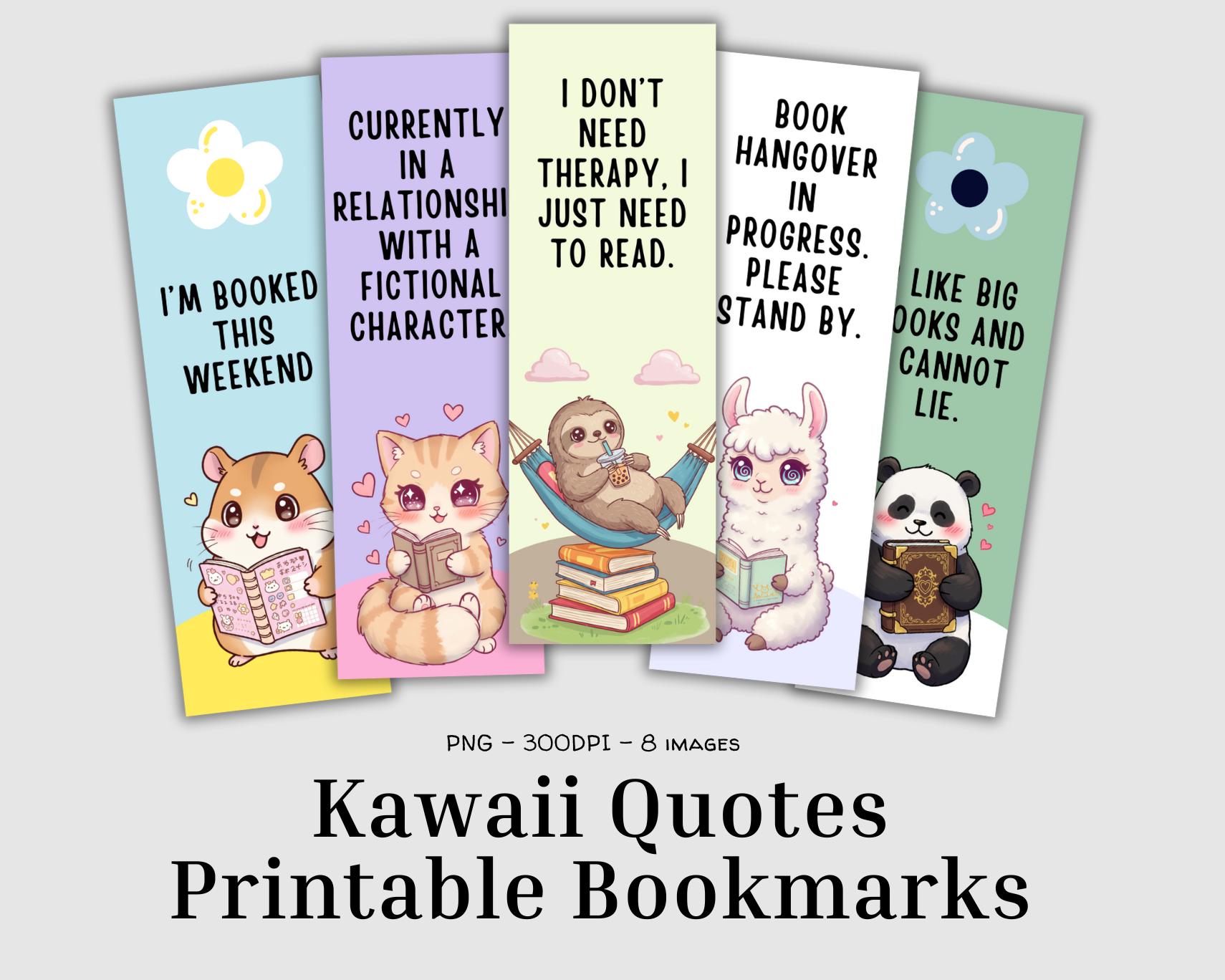 Kawaii Animal Bookmarks Printable | Cute Book Quotes | Pastel Animal ...