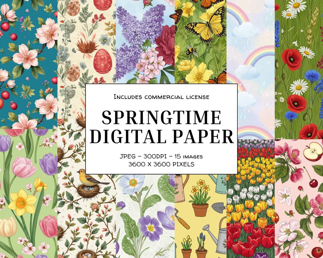 Spring Floral Digital Paper: Seamless Watercolor Flower Patterns ...