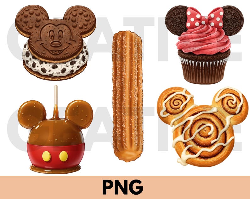 Disney Snack Clipart PNG Bundle – Mickey Mouse Treats Digital Images ...