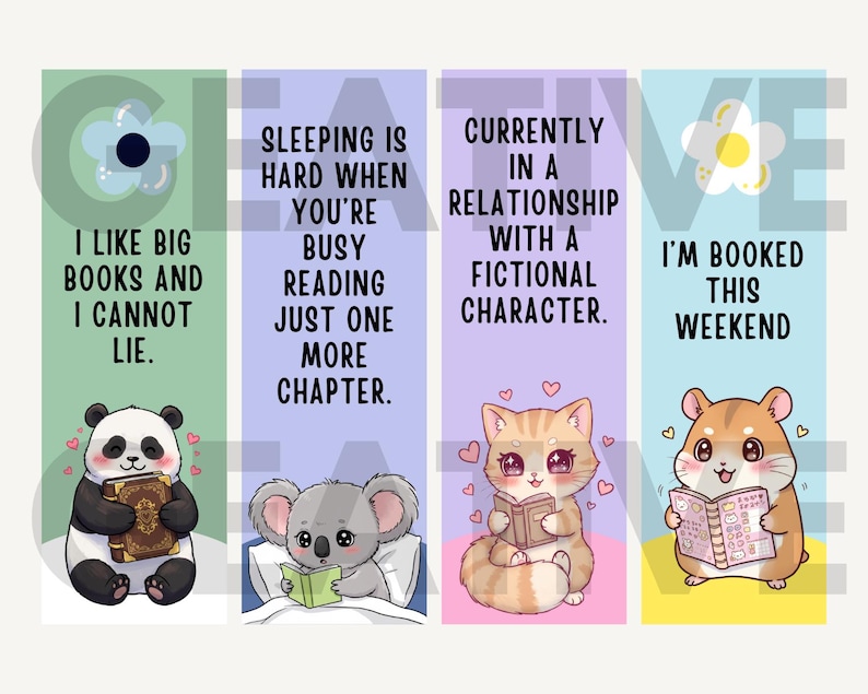 Kawaii Animal Bookmarks Printable | Cute Book Quotes | Pastel Animal ...