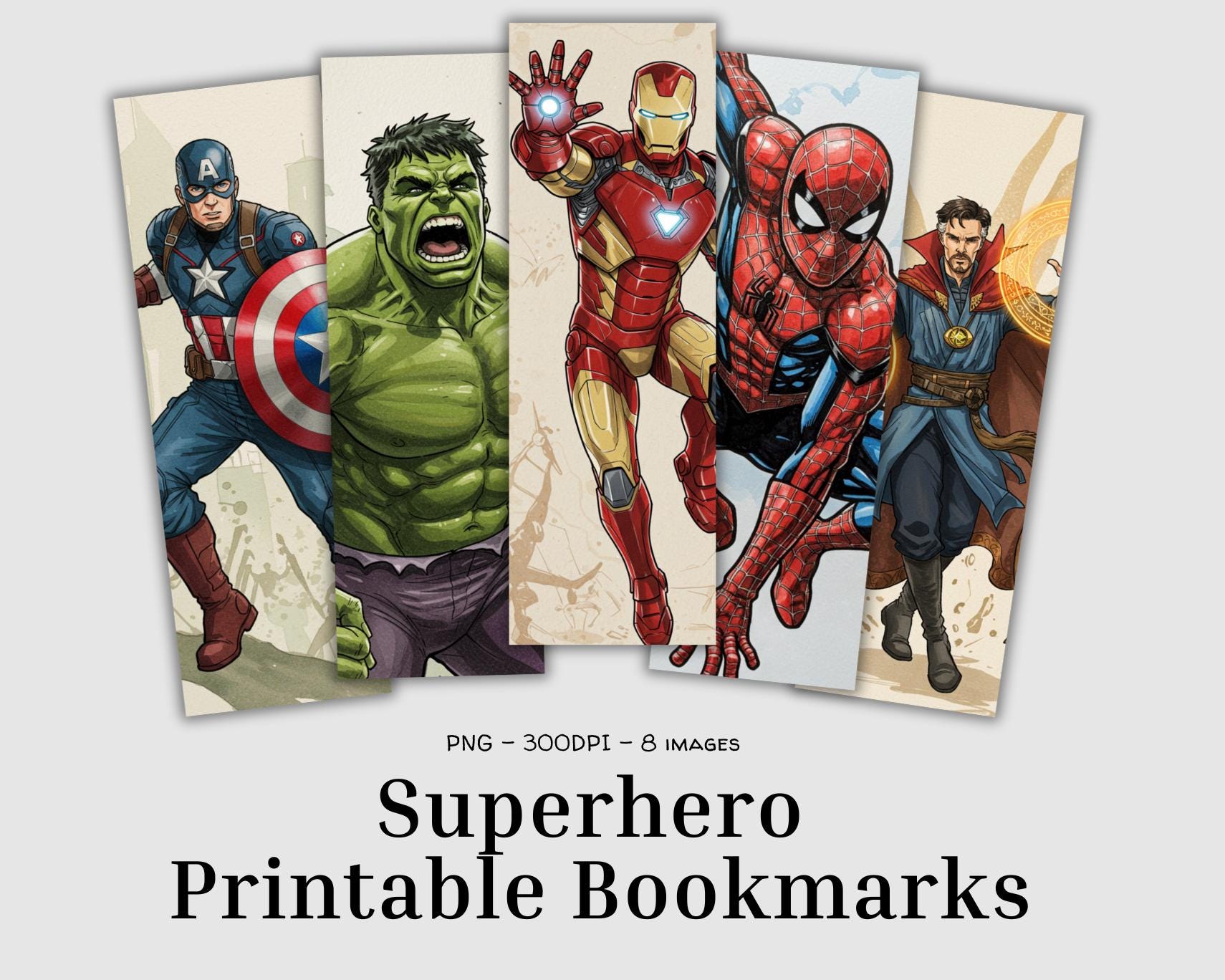 Watercolor Superhero Bookmarks: Classic Comic Characters (PNG ...
