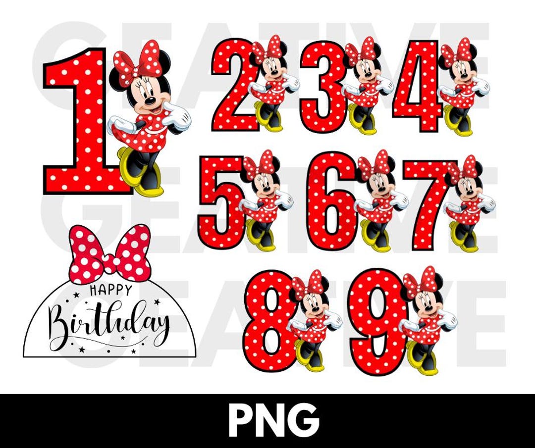 Minnie Mouse Birthday Numbers 1-9: Red Polka Dot PNG Clipart (digital ...
