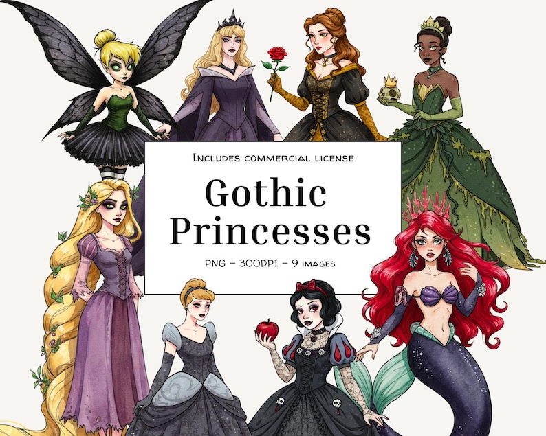 Gothic Princess Clipart Bundle: Dark Fairytale Pngs (instant Download ...