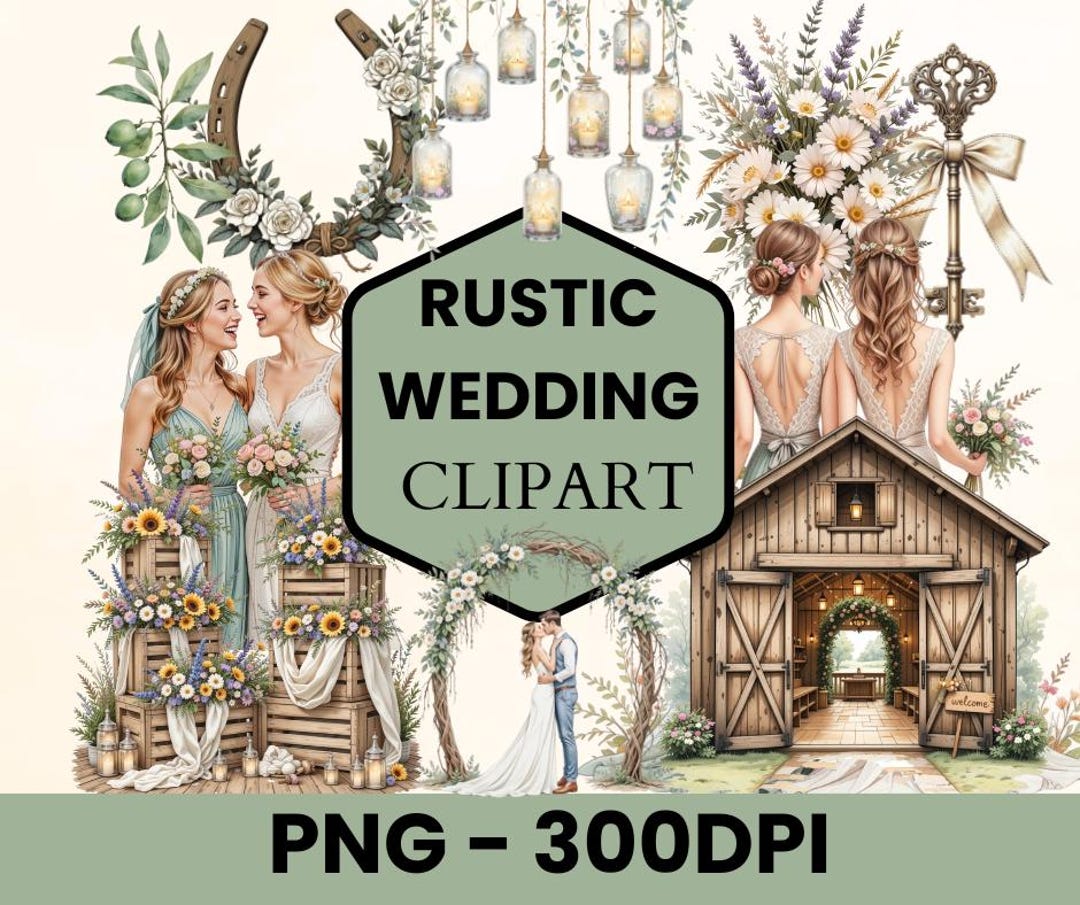 Rustic Wedding Clipart PNG | Boho Floral PNG, Vintage Barn Wedding ...