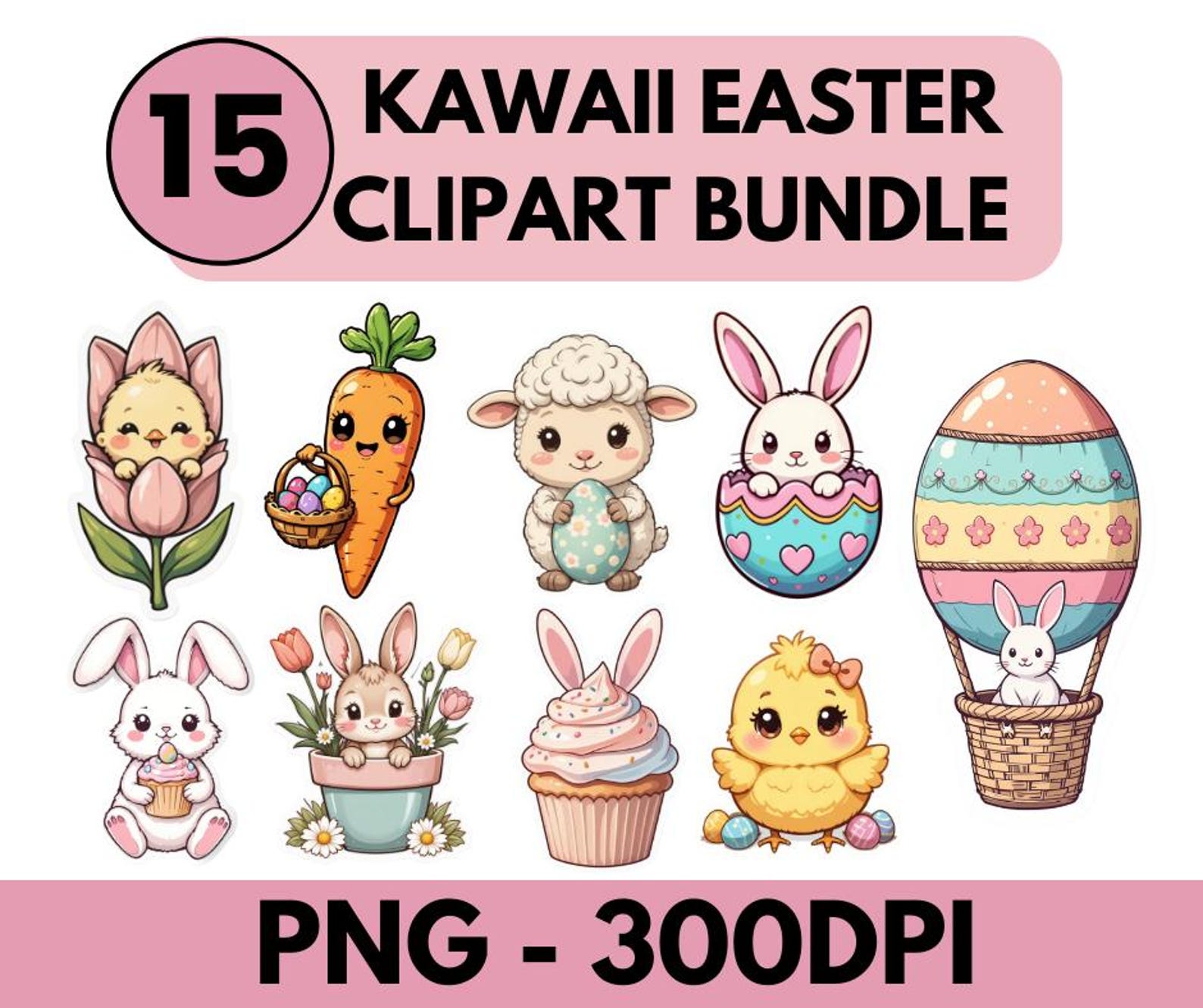 Easter Clipart Bundle | Cute Pngs of Bunnys, Eggs, Lambs, Chicks ...