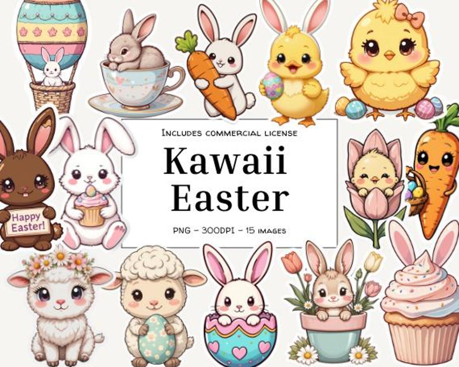 Easter Clipart Bundle | Cute Pngs of Bunnys, Eggs, Lambs, Chicks ...