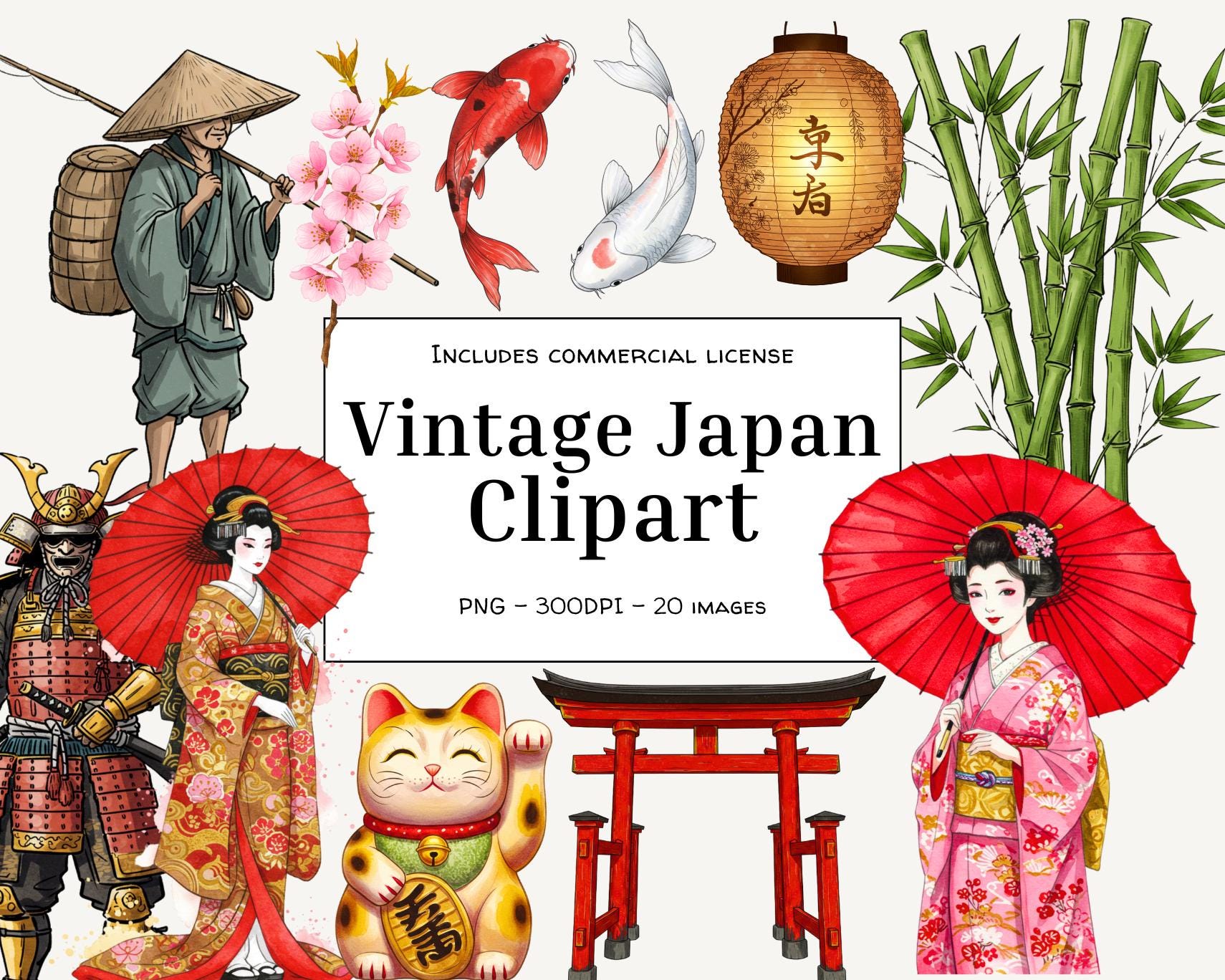 Vintage Japan Junk Journal Clipart PNG | Asian Digital Ephemera for ...