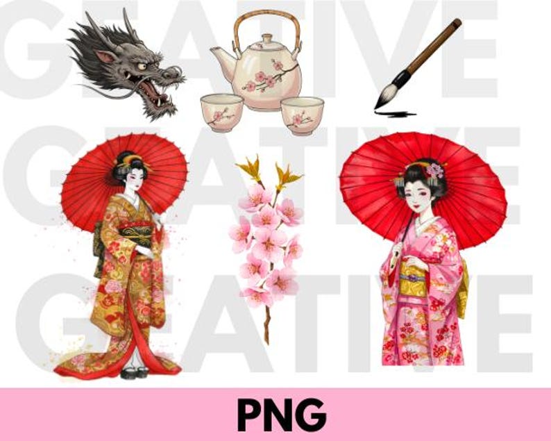 Vintage Japan Junk Journal Clipart PNG | Asian Digital Ephemera for ...