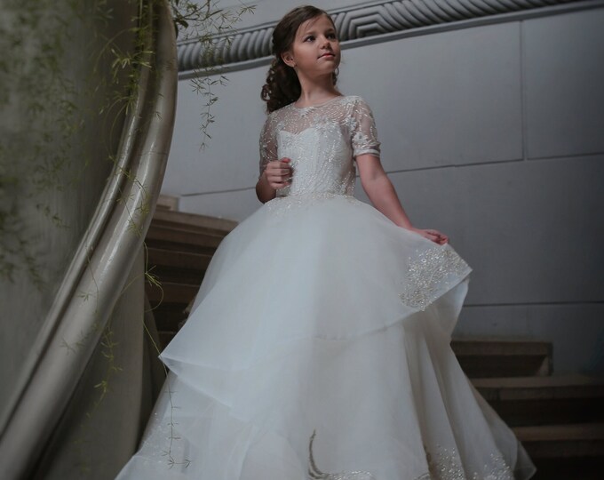 First Communion & Baptism Dress, Glittering Flower Girl Dress, Wedding ...