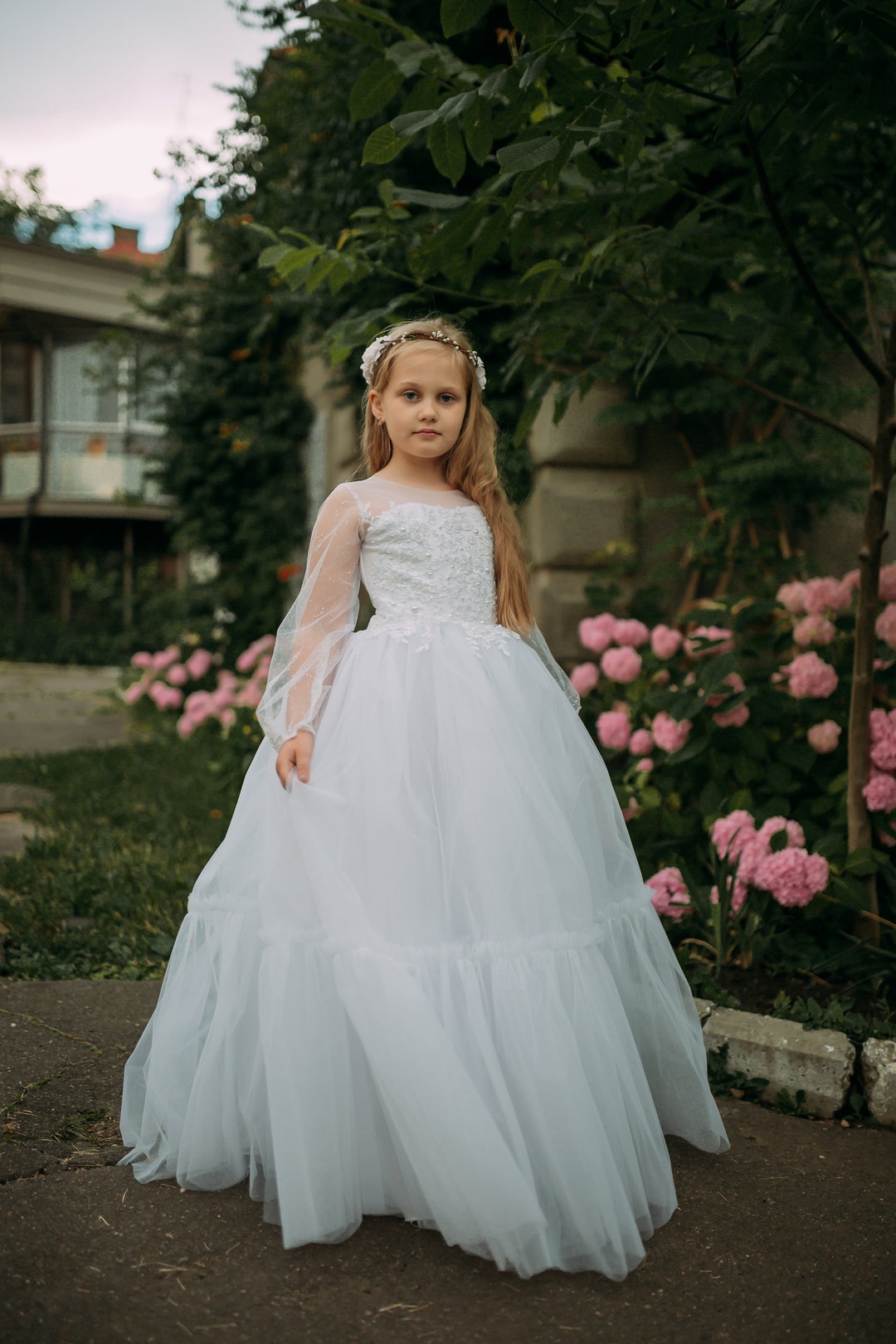 White Lace First Communion & Baptism Dress, Flower Girl Dress, Wedding ...