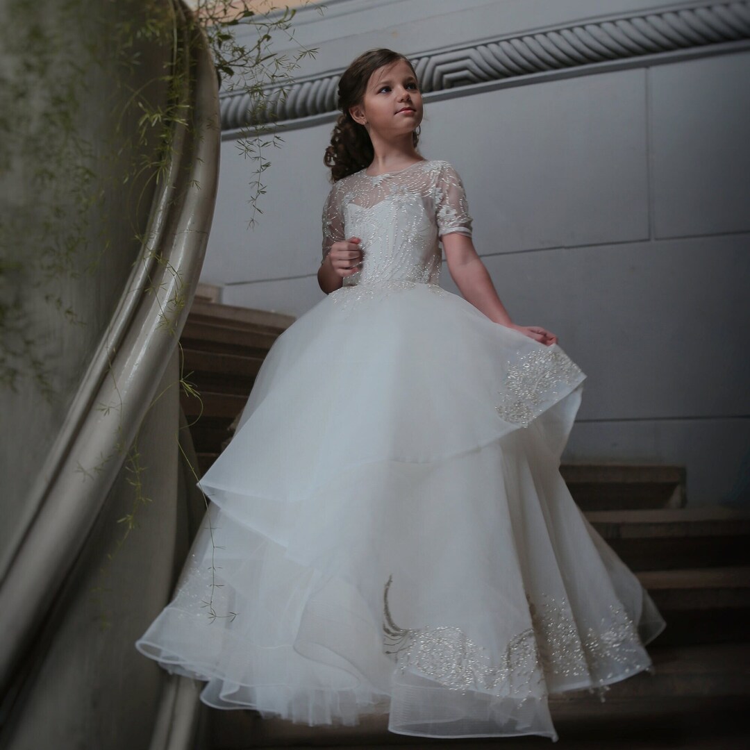 First Communion & Baptism Dress, Glittering Flower Girl Dress, Wedding ...