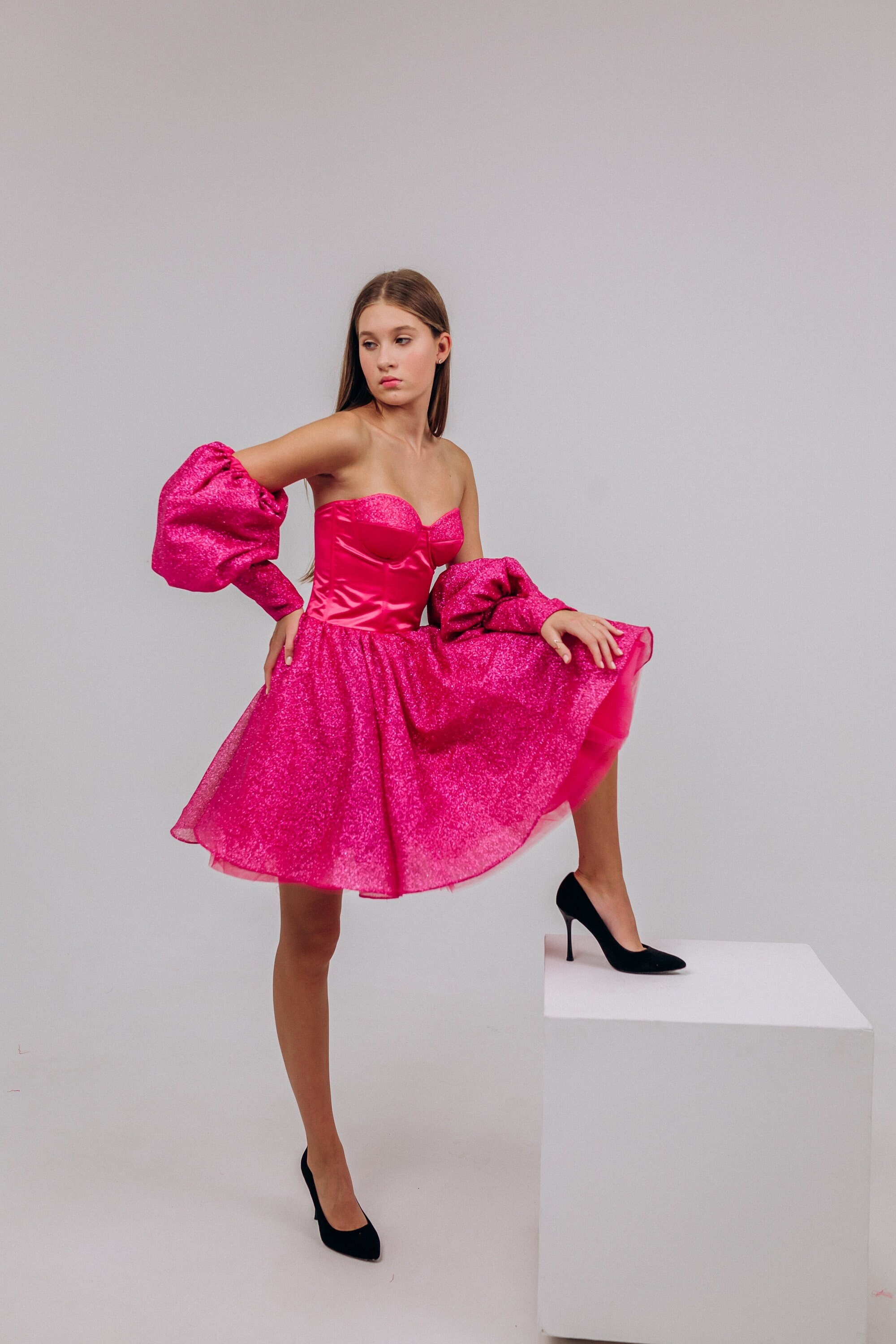 Hot Pink Sparkly Barbie Prom Dress Birthday Tulle Dress for - Etsy