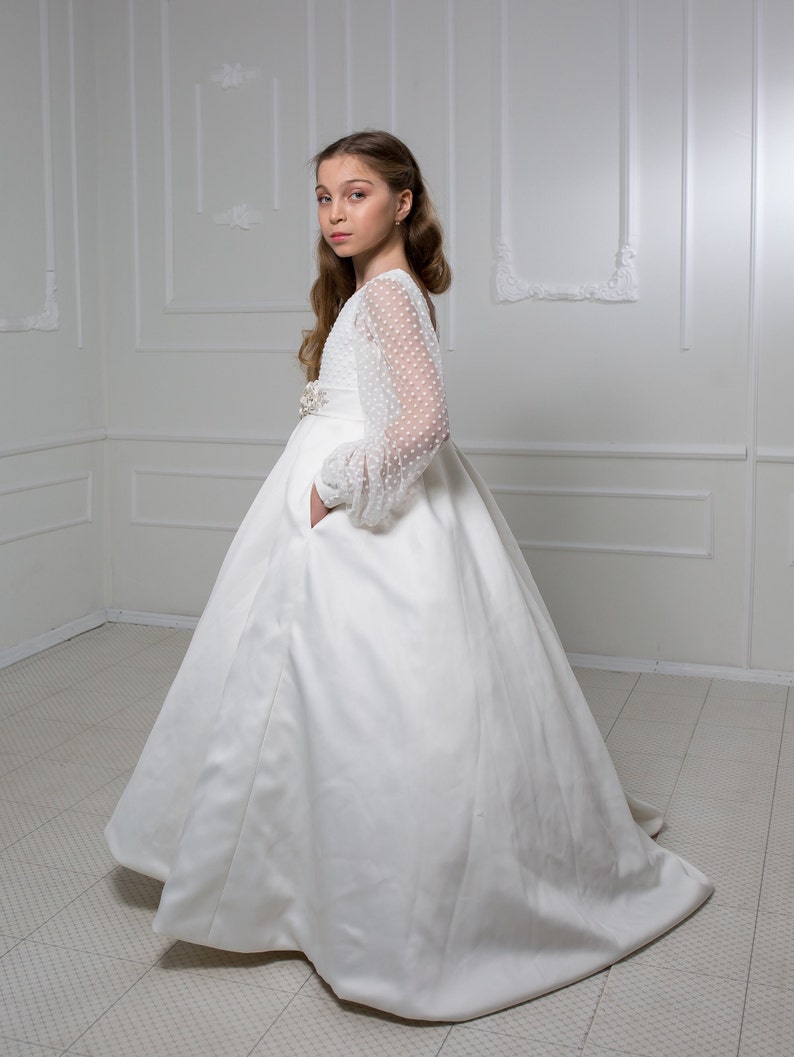 Satin Flower Girl Dress: First Communion, Baptism, Mini Bride - Etsy