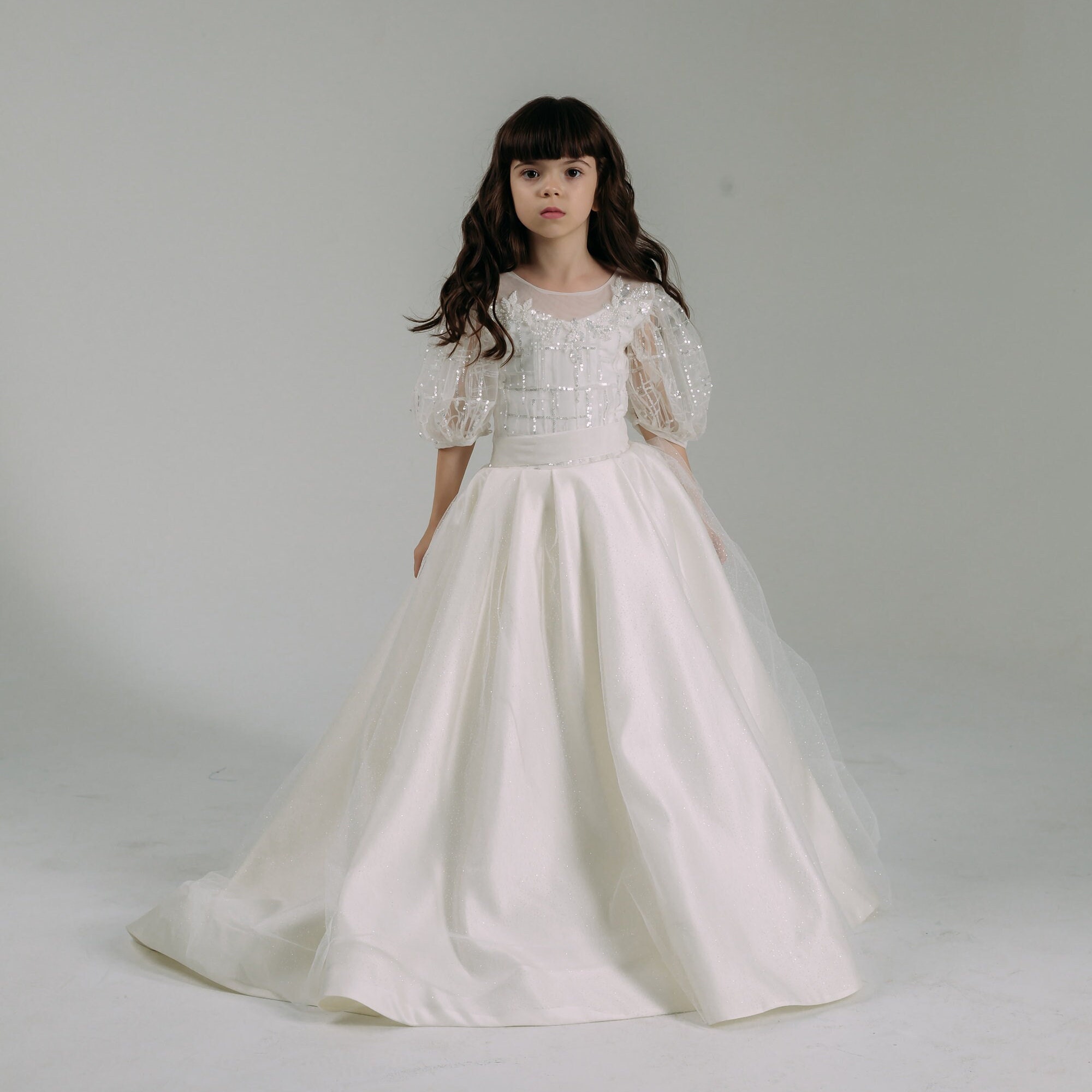 First Communion & Baptism Dress, Glittering Flower Girl Dress, Wedding ...