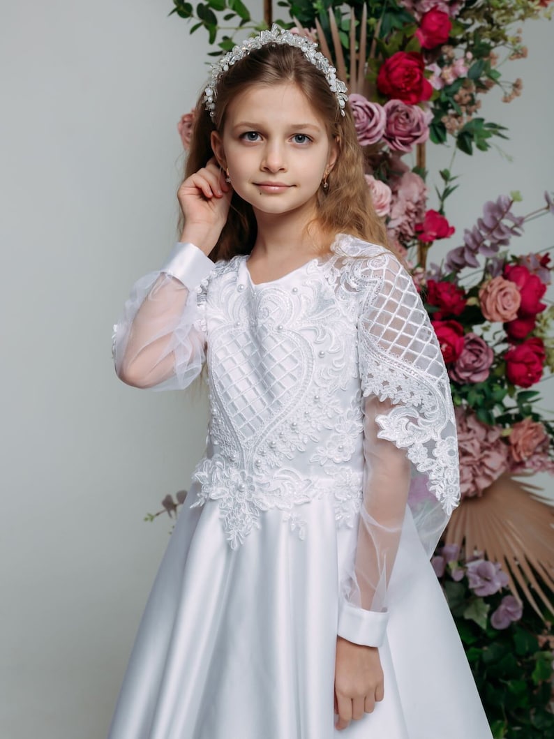 First Communion & Baptism Dress Satin Flower Girl Dress - Etsy