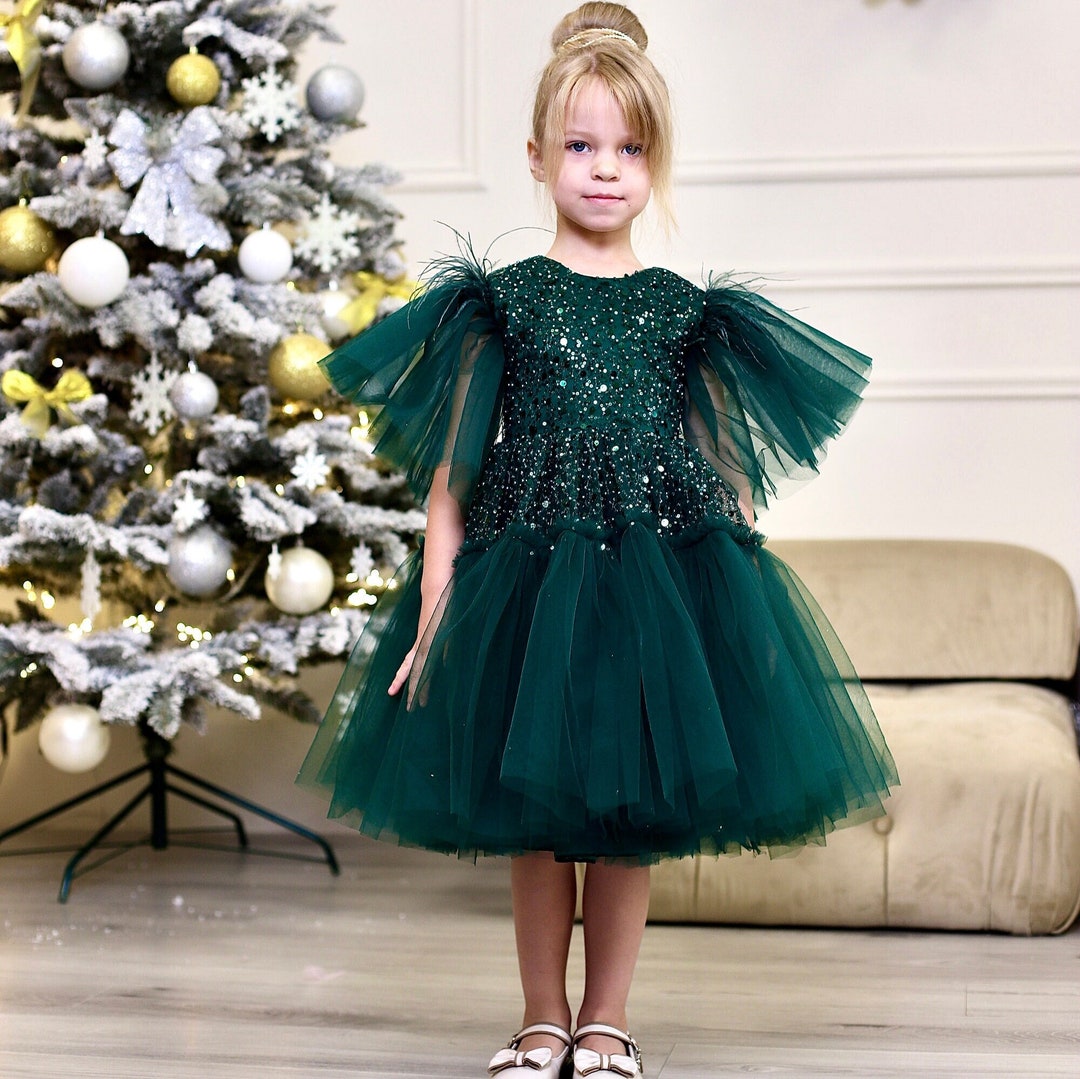 Green Sparkly Girl Dress, Christmas Photoshoot Toddler Gown, Tutu Girl ...