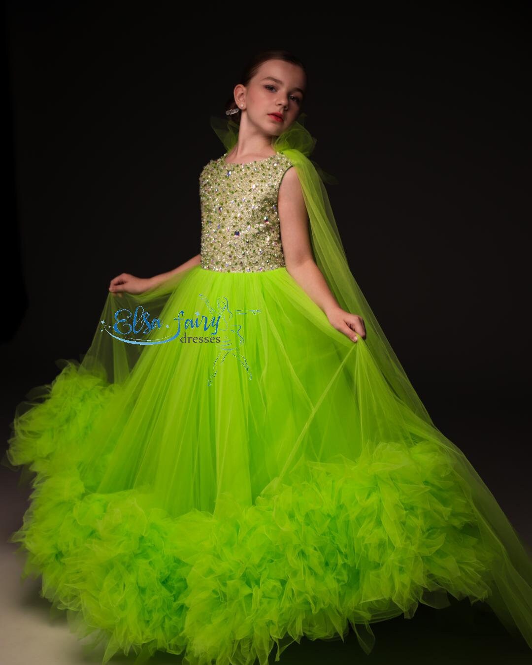 Green Pageant Dress With Stoned Bodice, Flower Girl Dress, Long Formal ...