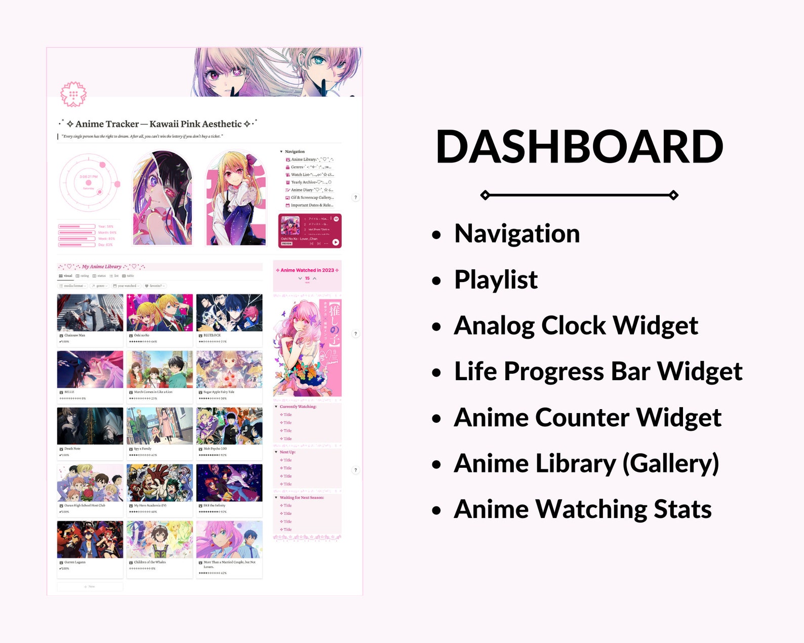 Anime Tracker Notion Template | Kawaii Pink Aesthetic Notion Template ...