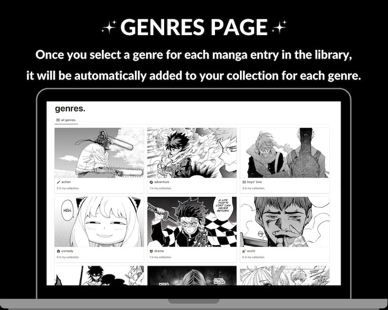 Manga Tracker Notion Template | Monochrome Aesthetic Notion Template ...
