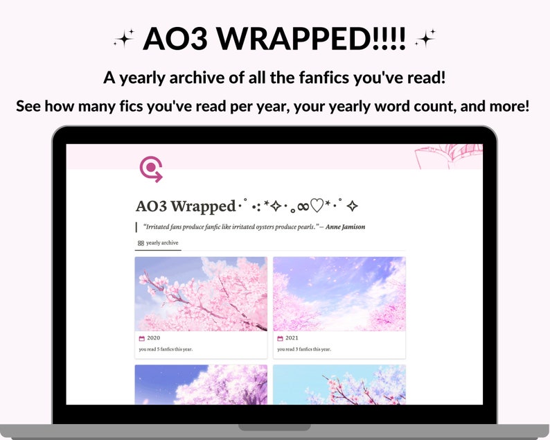 Fanfiction Tracker/ao3 Wrapped Notion Template | Fanfiction Library ...