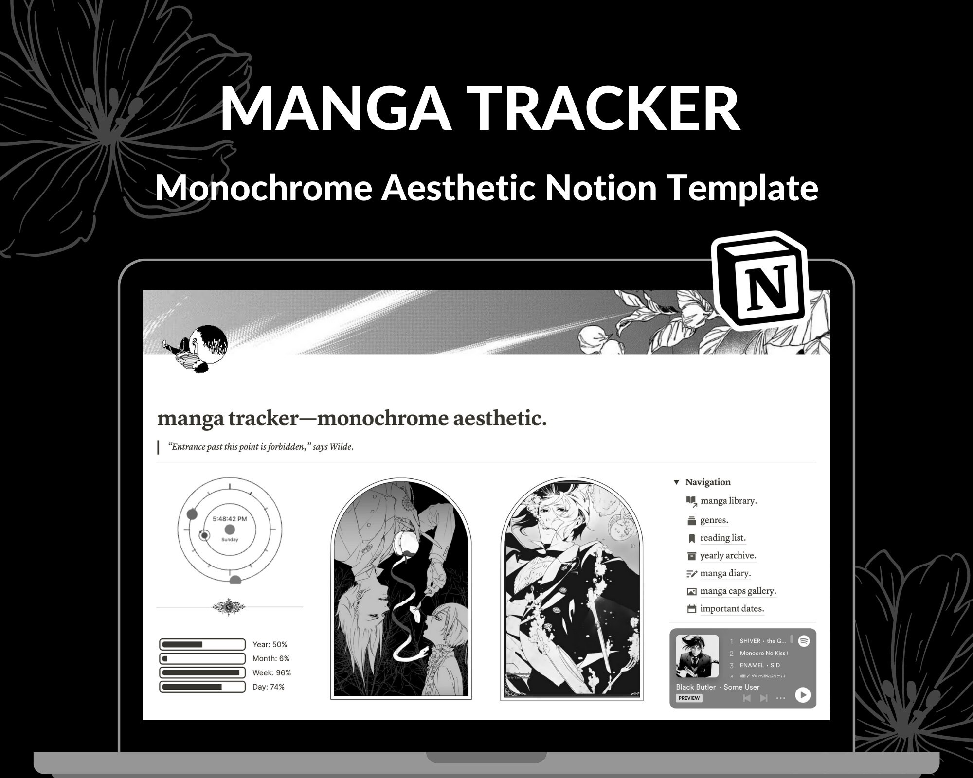 Manga Tracker Notion Template Monochrome Aesthetic Notion Etsy