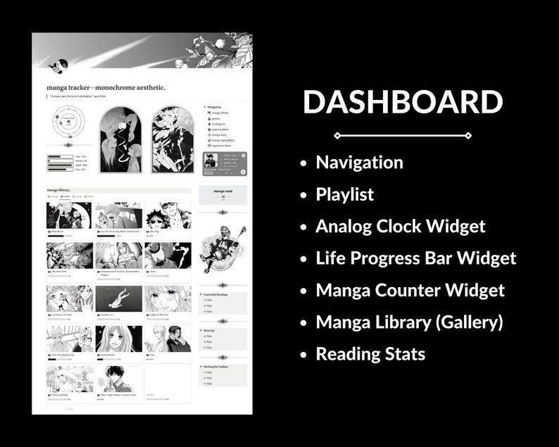Manga Tracker Notion Template | Monochrome Aesthetic Notion Template ...