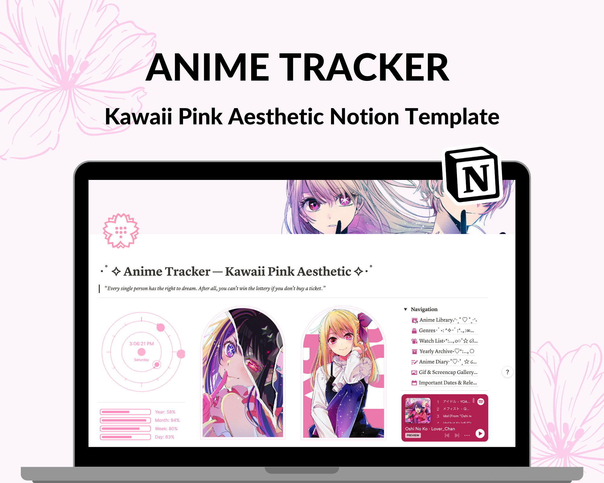 Anime Tracker Notion Template | Kawaii Pink Aesthetic Notion Template ...