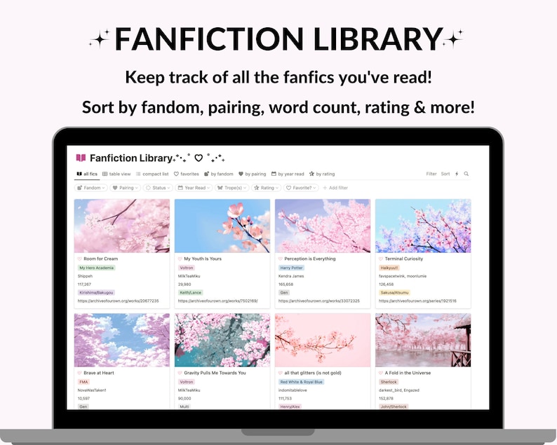 Fanfiction Tracker/ao3 Wrapped Notion Template | Fanfiction Library ...