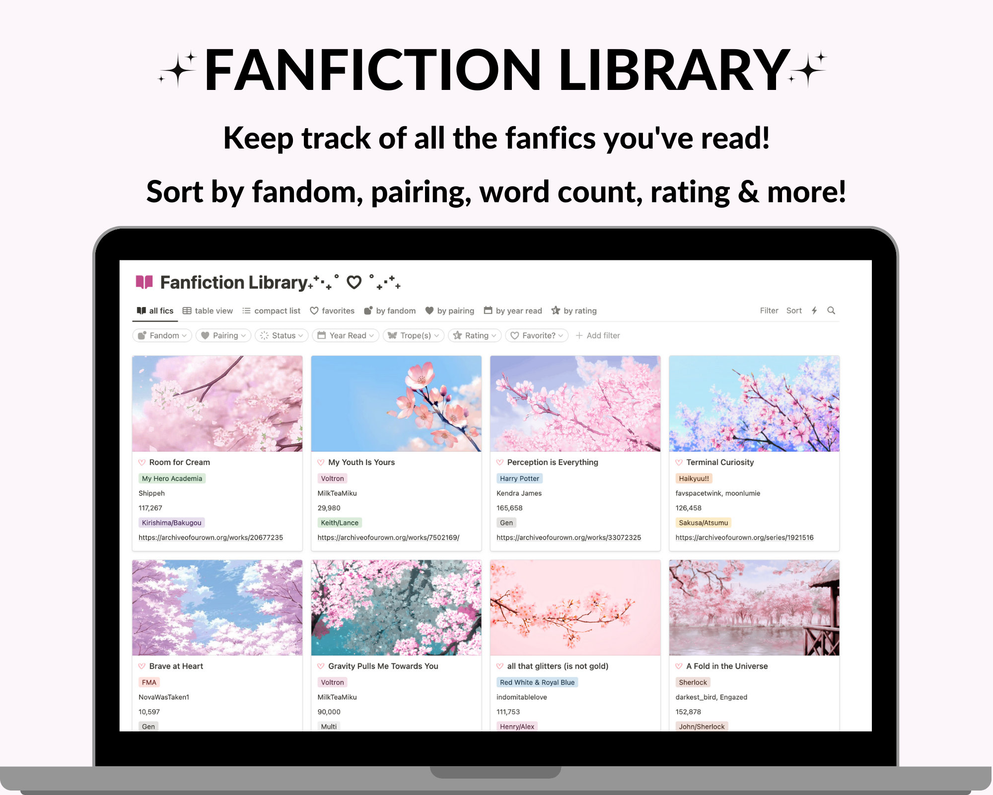 Fanfiction Tracker/ao3 Wrapped Notion Template | Fanfiction Library ...