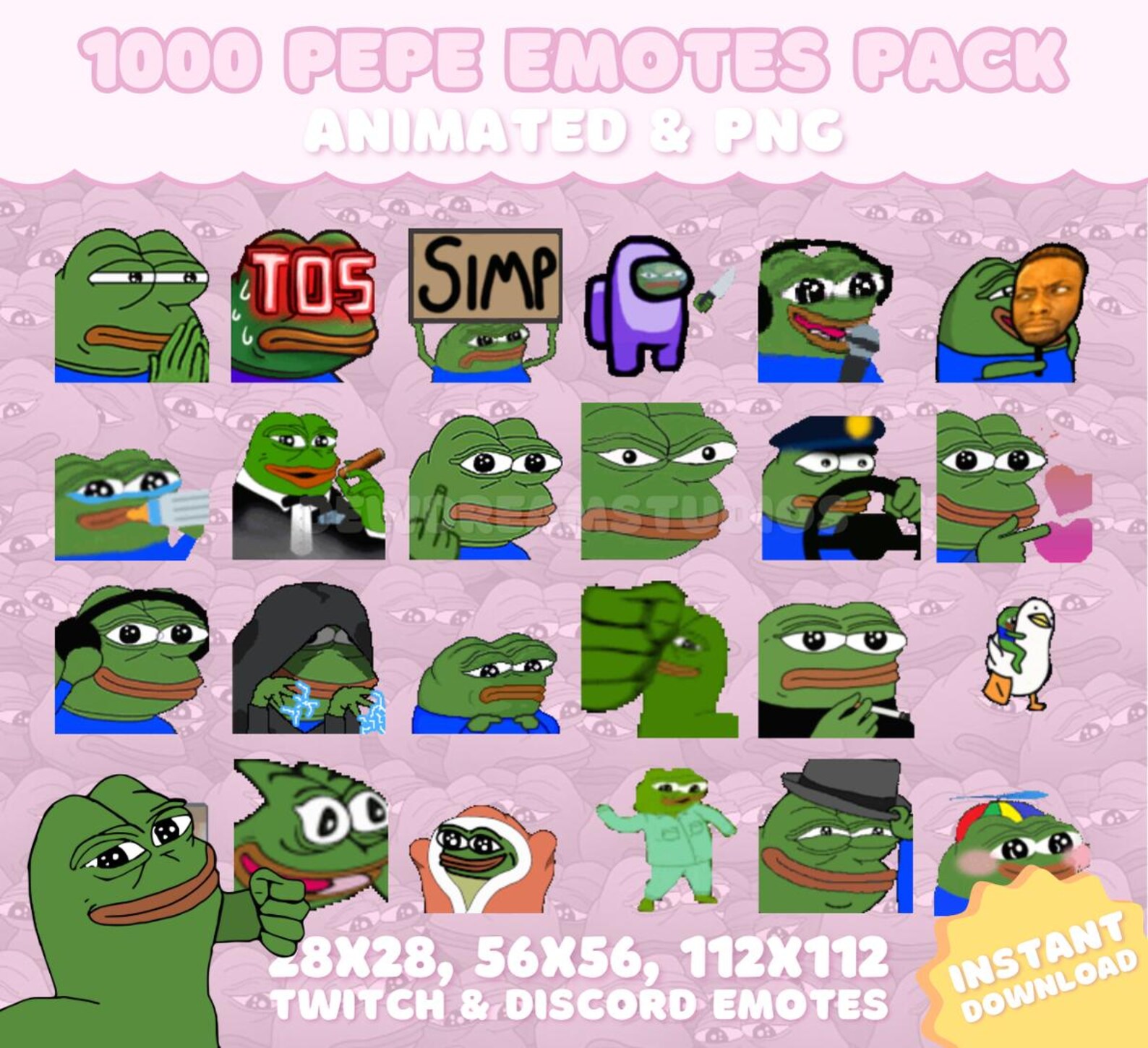 1000 Animated Pepe Emotes Pack for Twitch, Youtube, Discord, Kick Cute ...