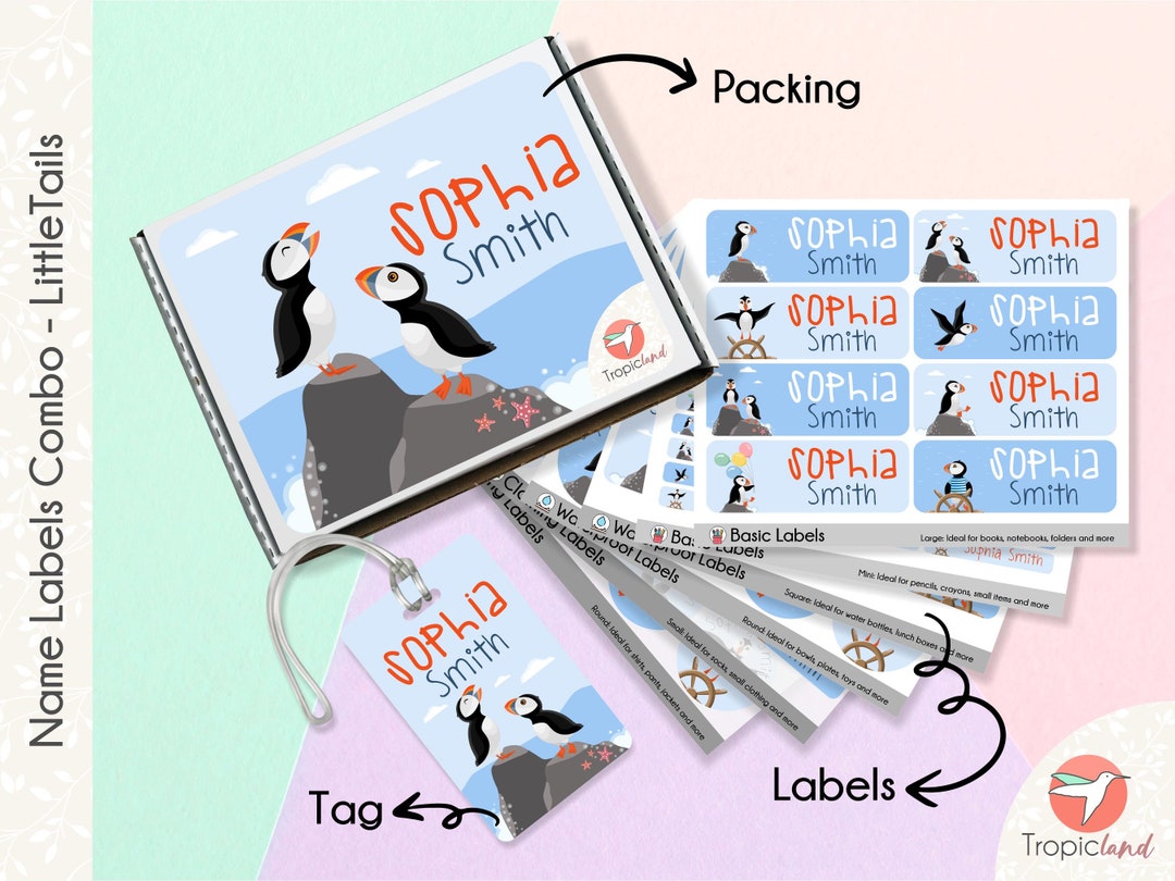 Littletails | Name Labels Combo | Atlantic Puffins | Personalized Pack ...