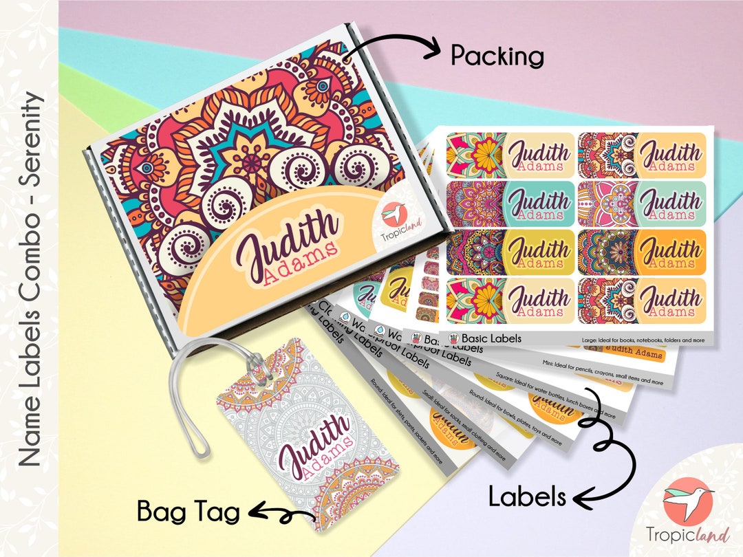 Serenity | Name Labels Combo | Mandalas | Personalized Pack of Basic ...