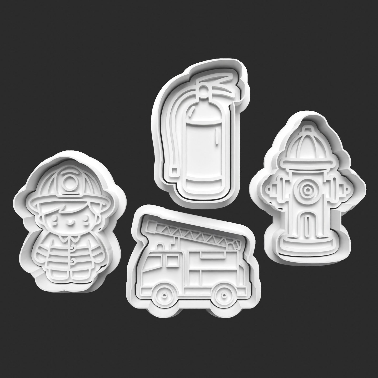 Fire Dept Cookie Cutter and Stamps Firefighter/hydrant/fire Truck 3d ...