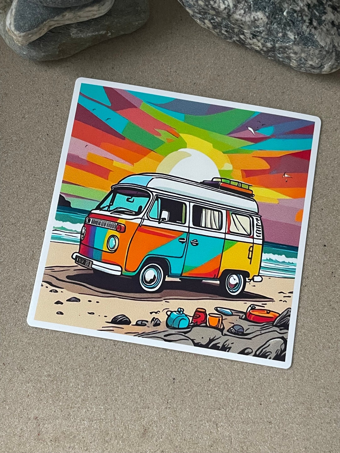 VW Camper Beach Scene Design3 Large Die Cut Vinyl Sticker - Etsy