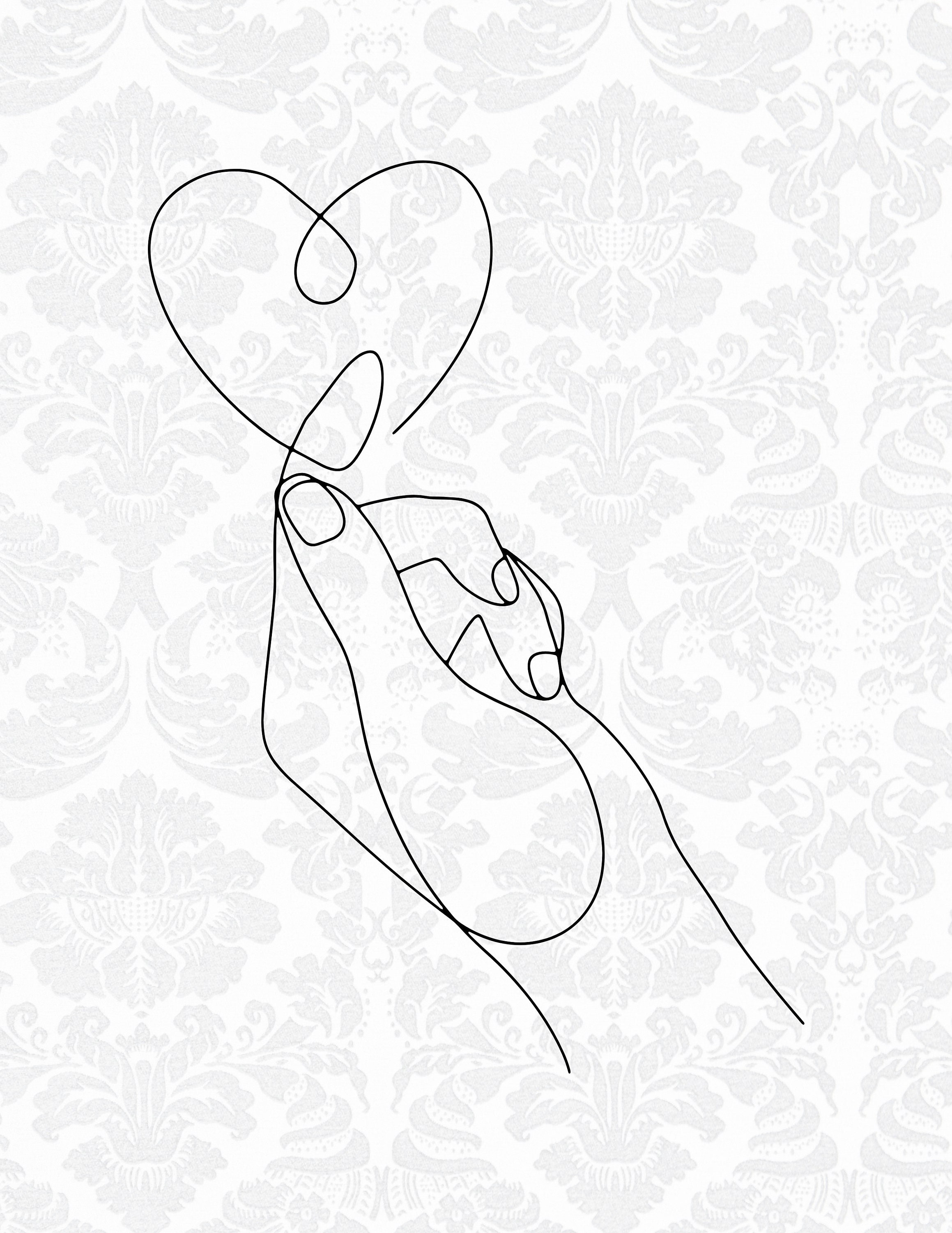 Line Art Hands Svg, Line Art Heart Svg, Heart Svg, Love Hand Design ...