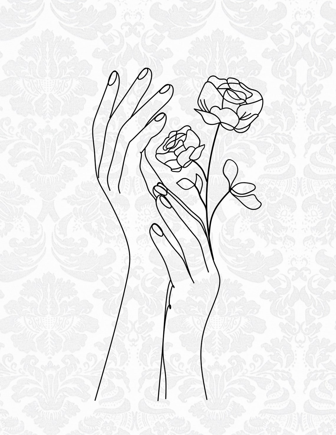 Hands With Rose Svg, Floral Hands Svg, Line Art Hands Svg, Line Art ...