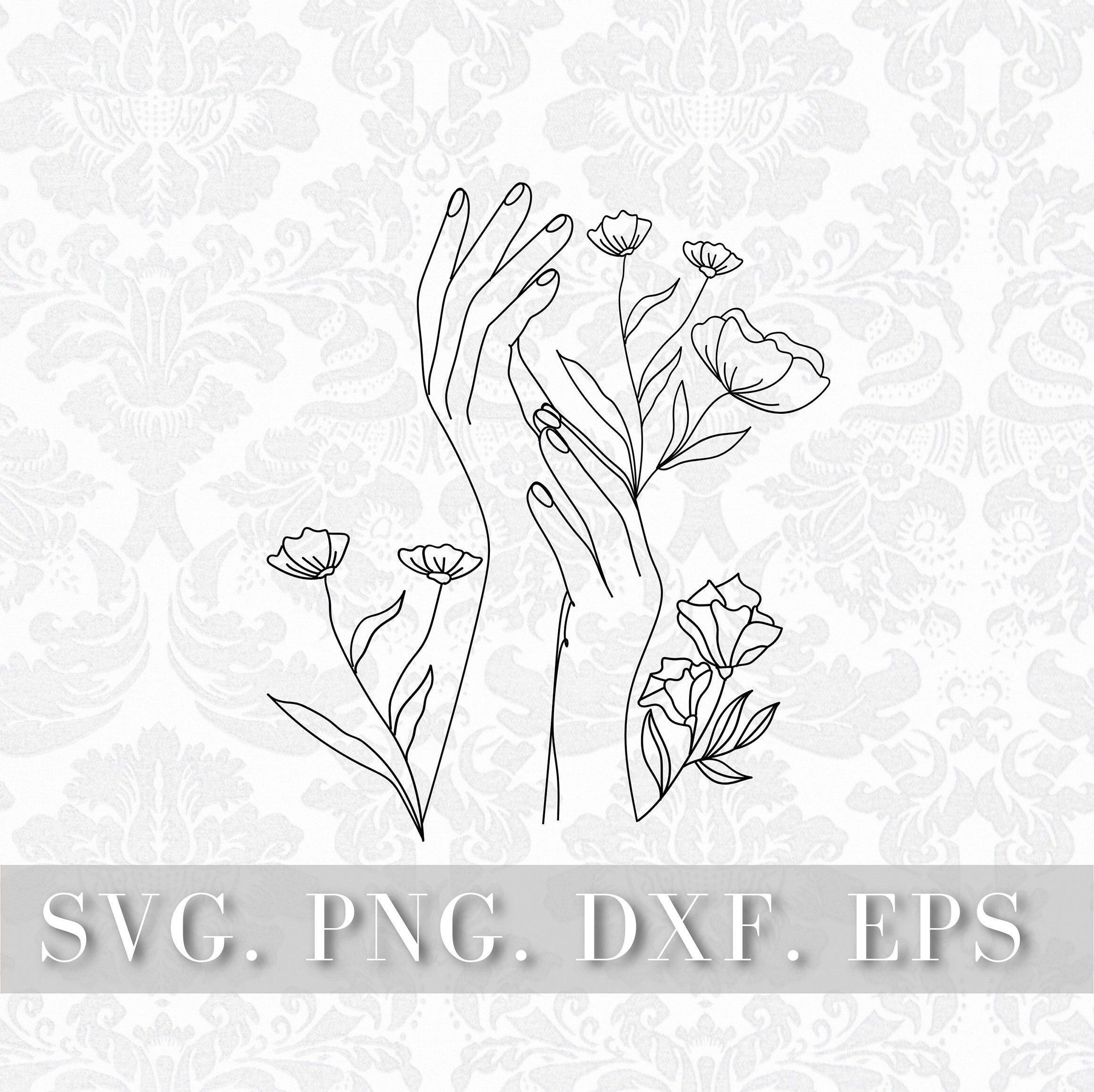 Floral Hands Svg, Line Art Hands Svg, Line Art Flower Svg, Flower Girl ...