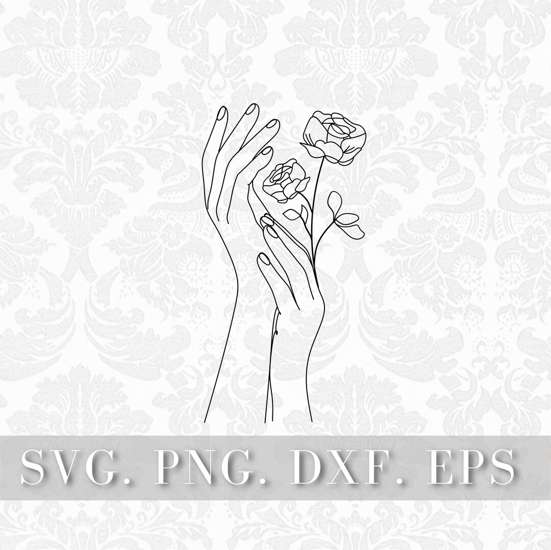 Hands With Rose Svg, Floral Hands Svg, Line Art Hands Svg, Line Art ...