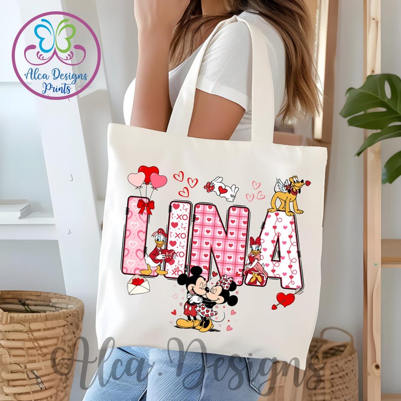 Personalized Valentine Tote Bag, Custom Name Valentine Bag, Cute ...