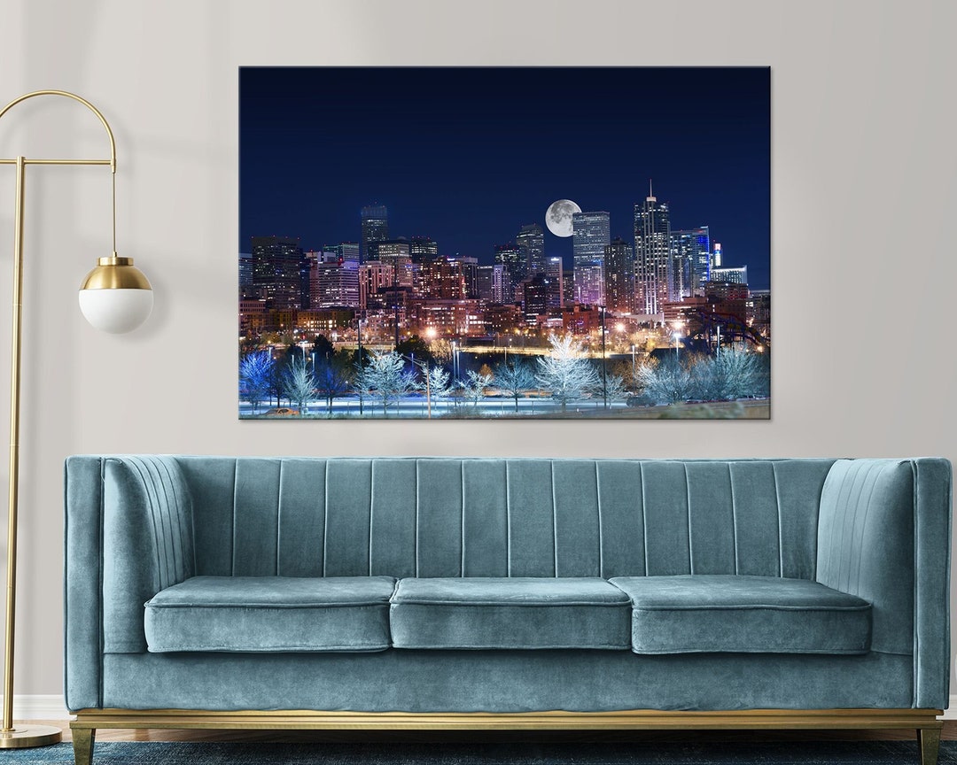 Denver Skyline Extra Large Print on Canvas Night City Wall Art Office ...