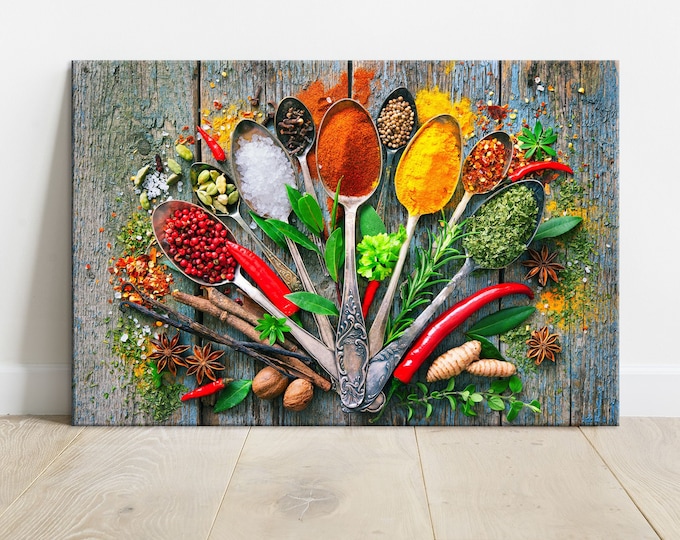 Spices Wall Art Spoon Print Colorful Decor Spices Print Herbs Wall Art ...