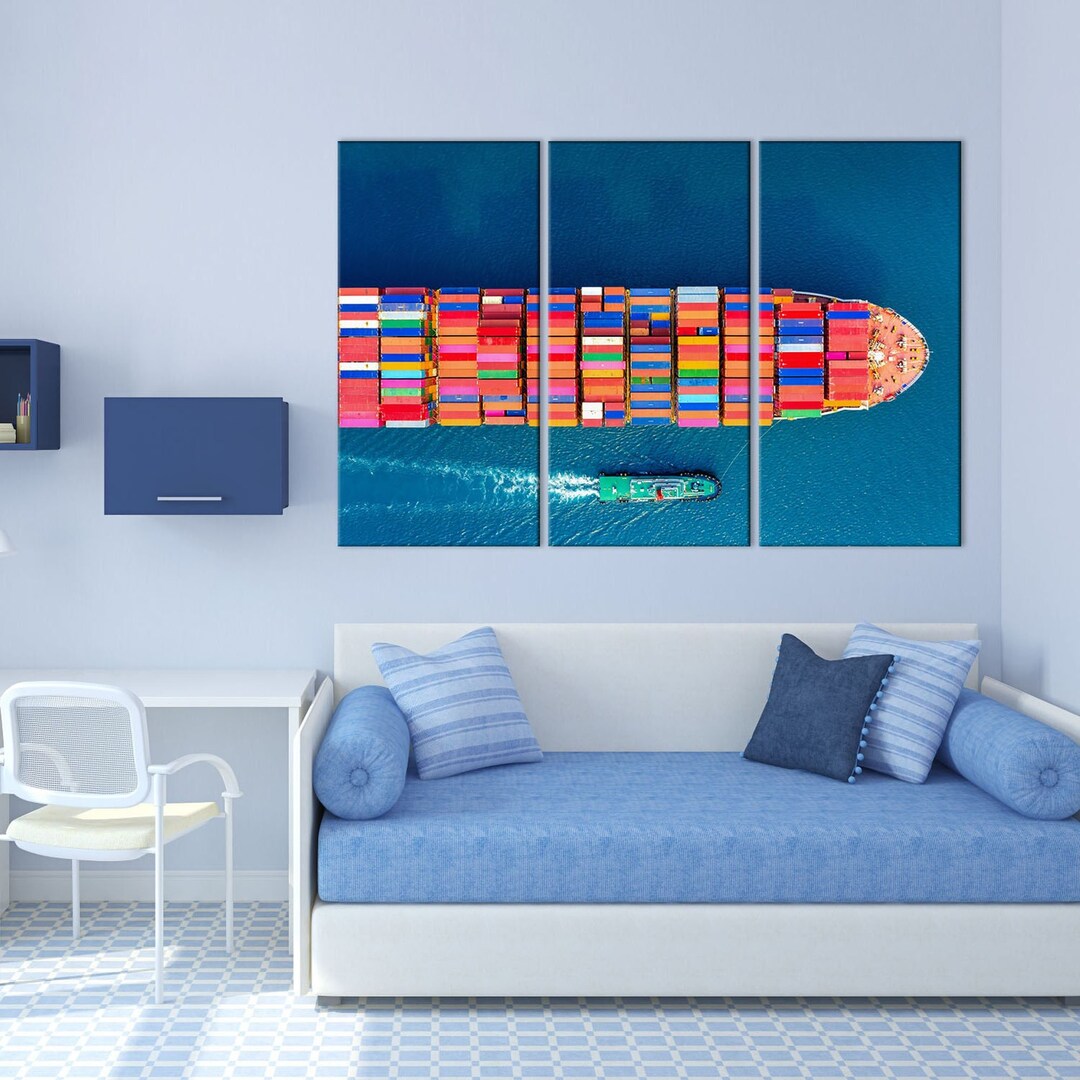 Container Cargo Ship Wall Art Transportation Print Nautical Decor Large ...